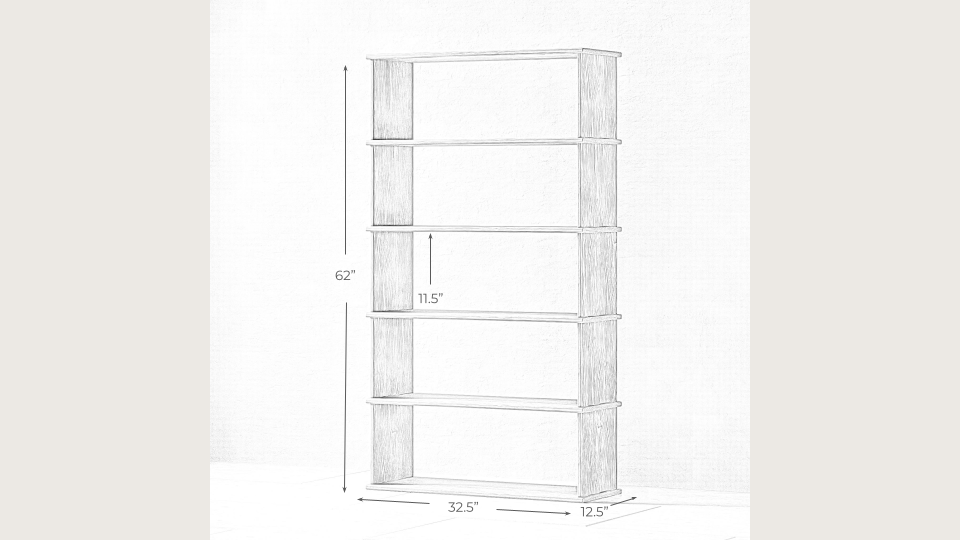 Minimalist Five Row Bookshelf in White Oak | Omba