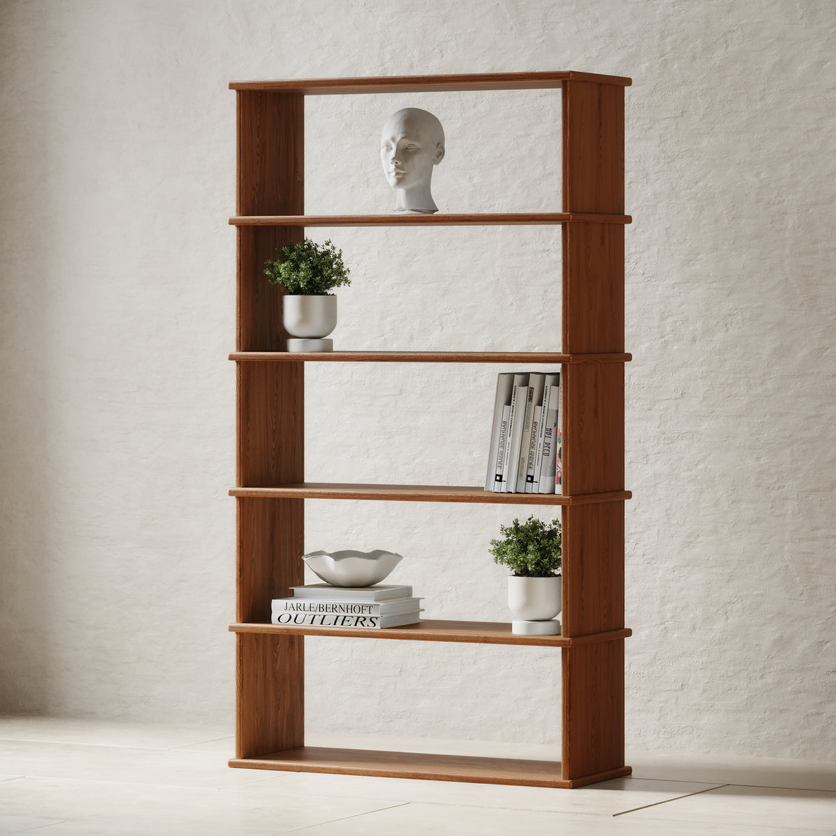 Minimalist Five Shelf Bookcase in Red Oak | Solid Wood Furniture | Omba
