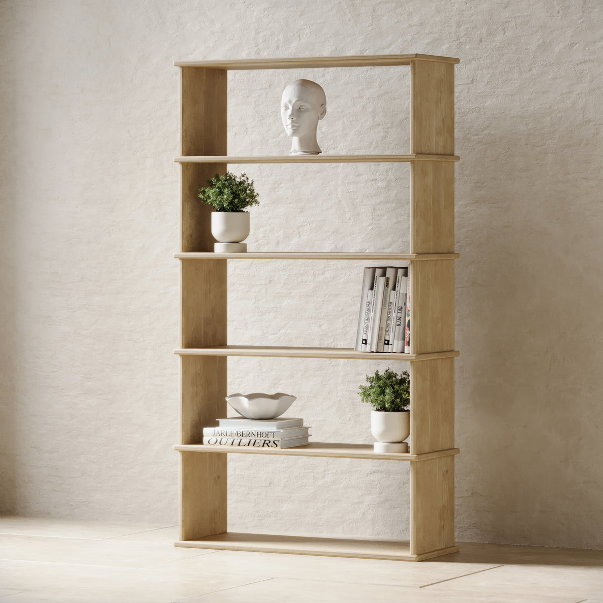 Minimalist Five Row Bookshelf in White Oak | Omba